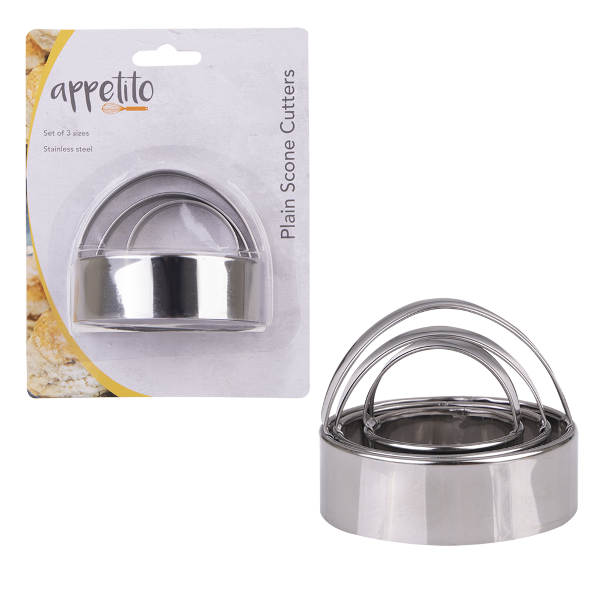 Appetito - Plain Scone Cutters W/Handle Set of 3 – STEEL & GLASS